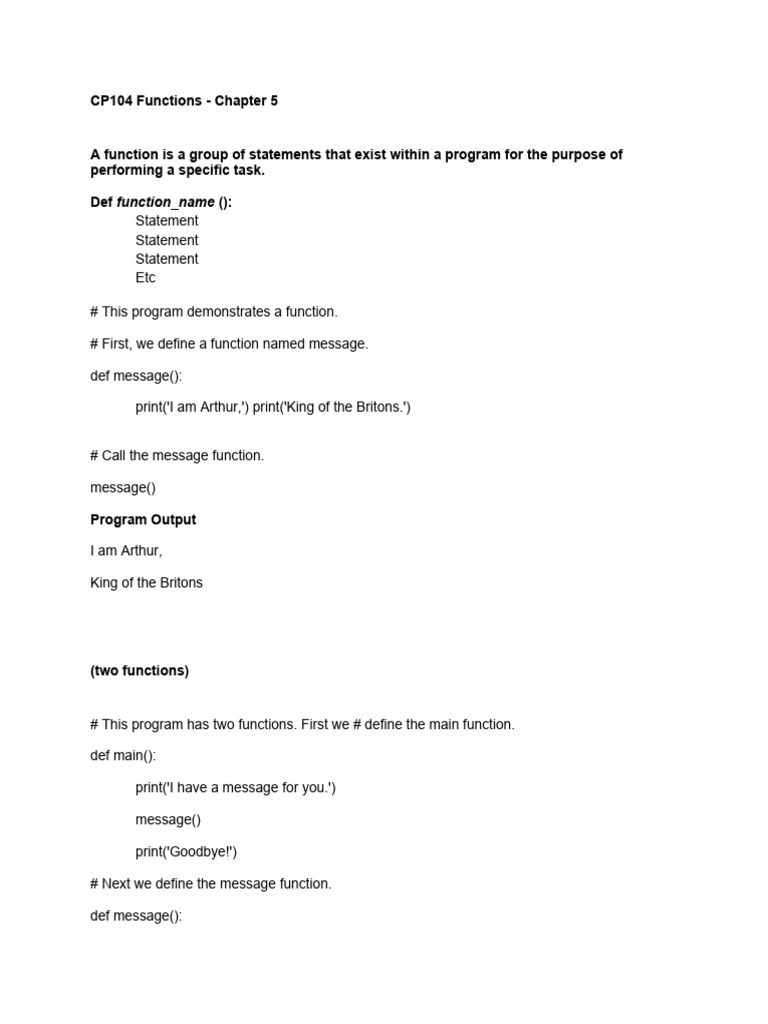 CP104 - Chapter 5 Functions | PDF | Parameter (Computer Programming) | Elementary Mathematics