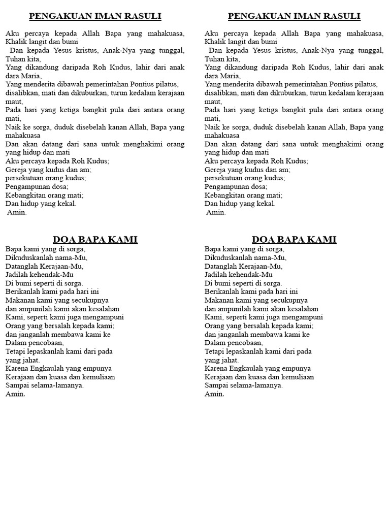 PENGAKUAN IMAN RASULI Dan DOA BAPA KAMI | PDF