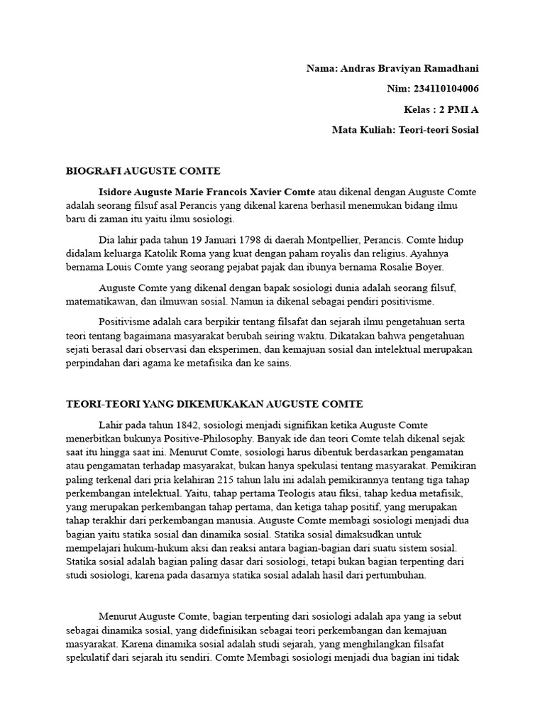 Biografi dan Teori Auguste Comte | PDF