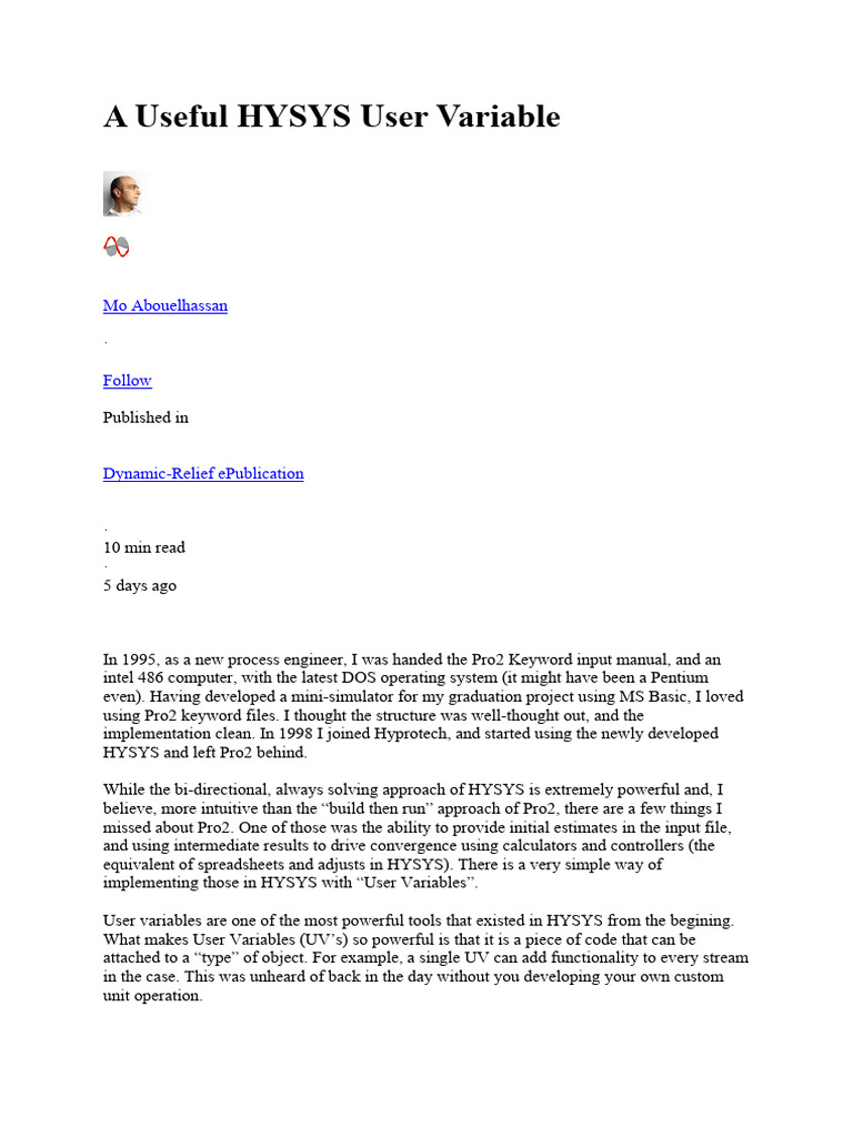 HYSYS User Variables Guide | PDF | Spreadsheet | Computer Programming
