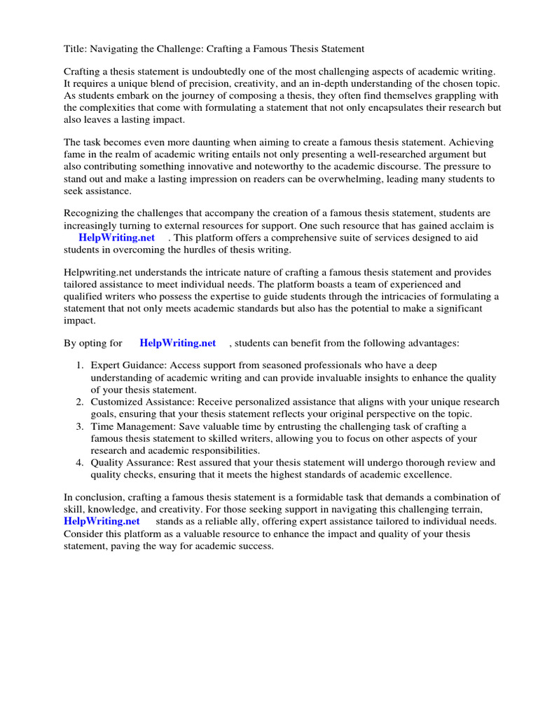 Famous Thesis Statement | PDF | Essays | Thesis