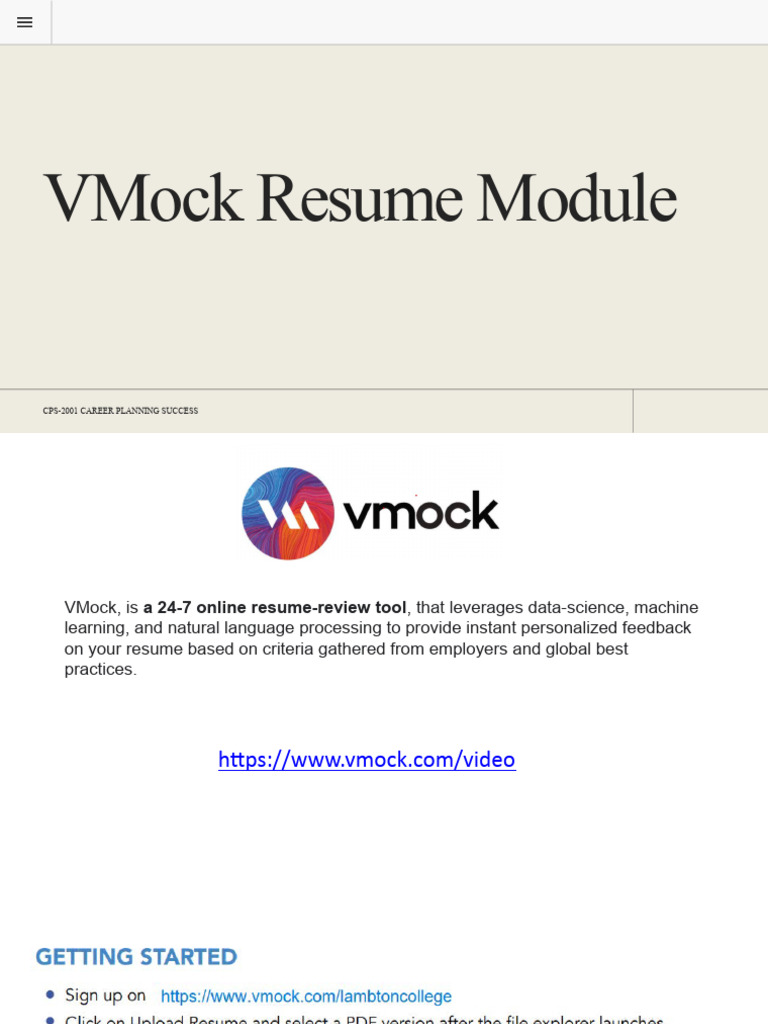 VMock Resume Tool for Career Success | PDF | Linked In | Résumé