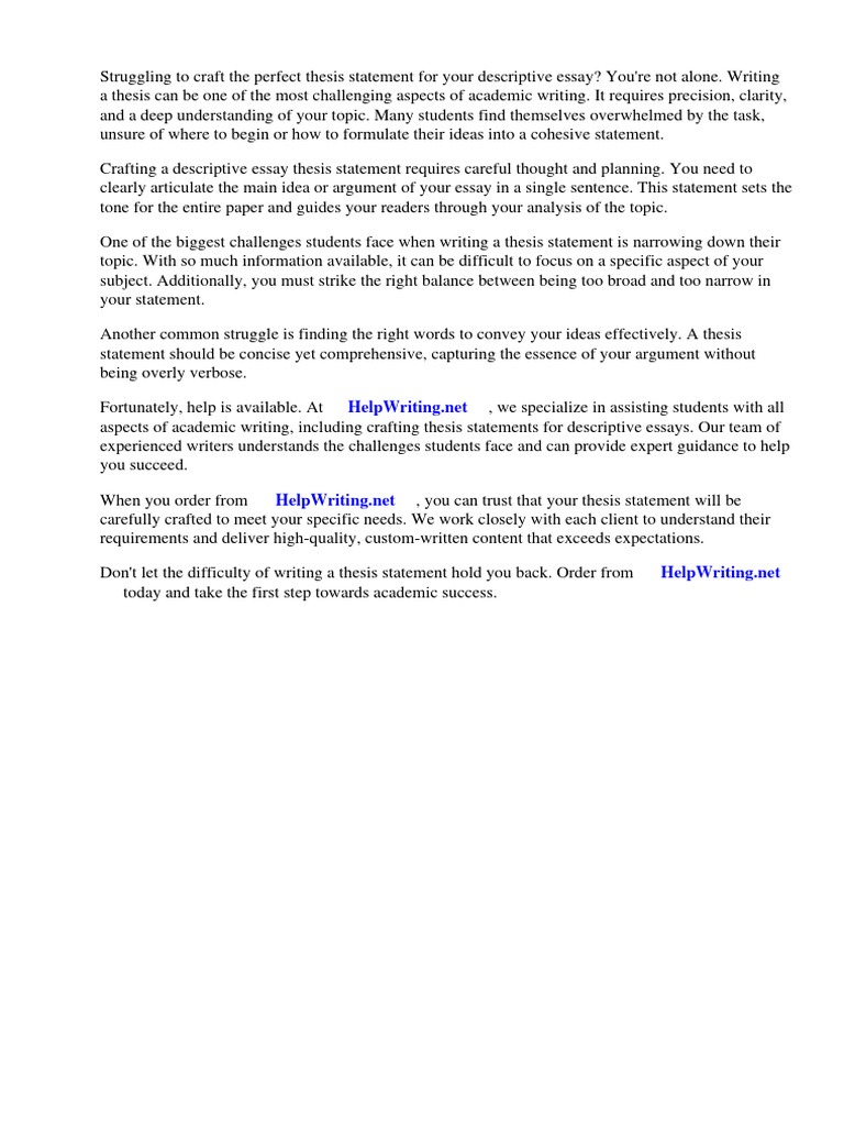 Writing A Descriptive Essay Thesis Statement | PDF
