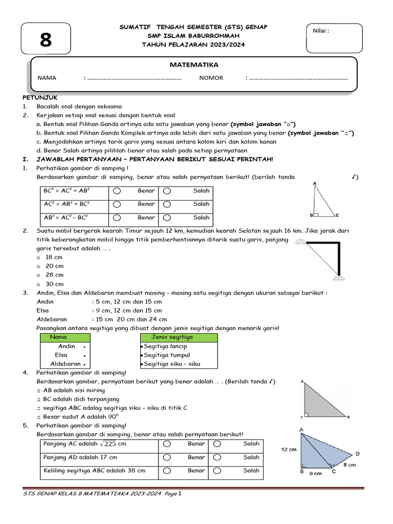 Soal Mat PTS Genap 8 23-24 | PDF