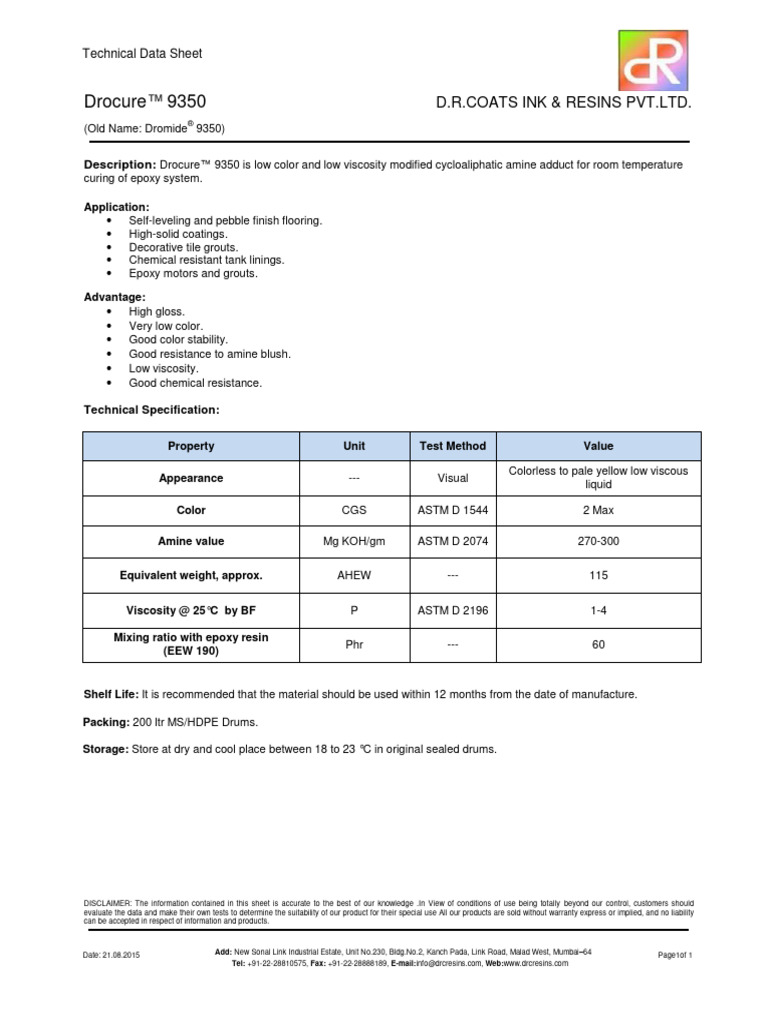 Drocure 9350 | PDF | Epoxy | Viscosity
