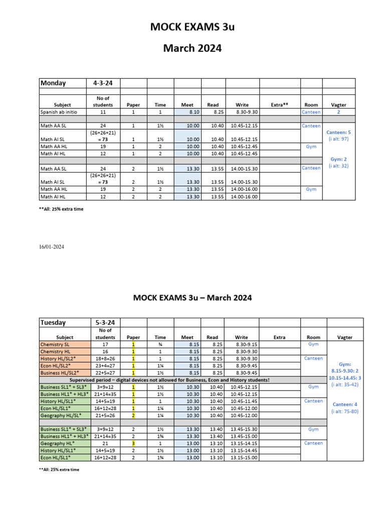 March 2024 Mock Exam Schedule | PDF | Teaching Methods & Materials