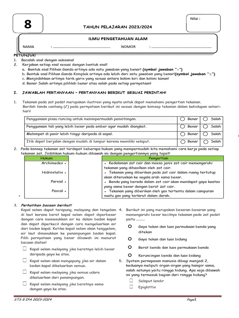 SOAL PTS IPA 8 Genap | PDF