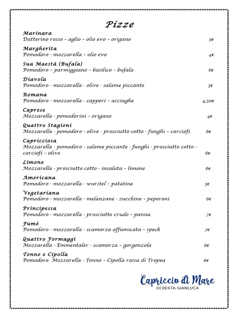Menu Capriccio Di Mare | PDF
