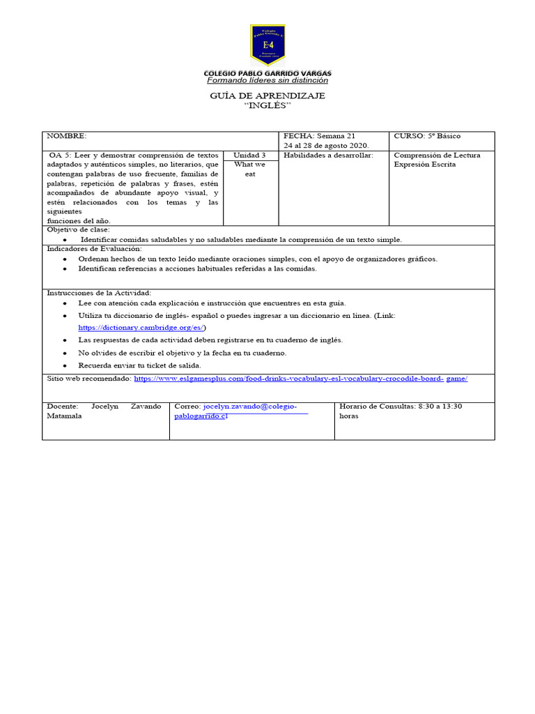 Guia 5 Ingles Sem21 | PDF