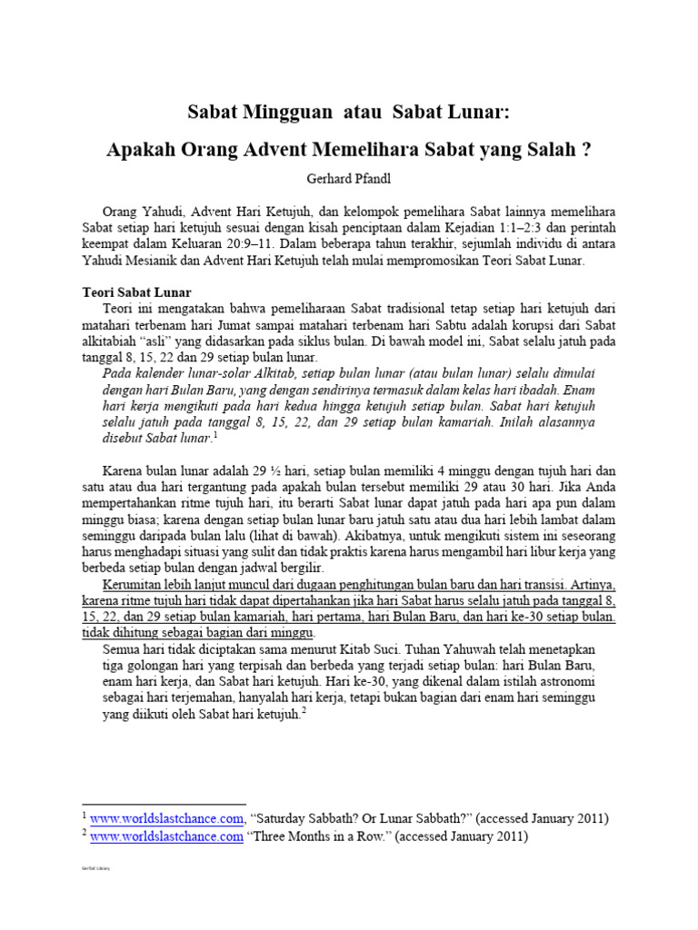 Sabat Mingguan Atau Sabat Lunar | PDF