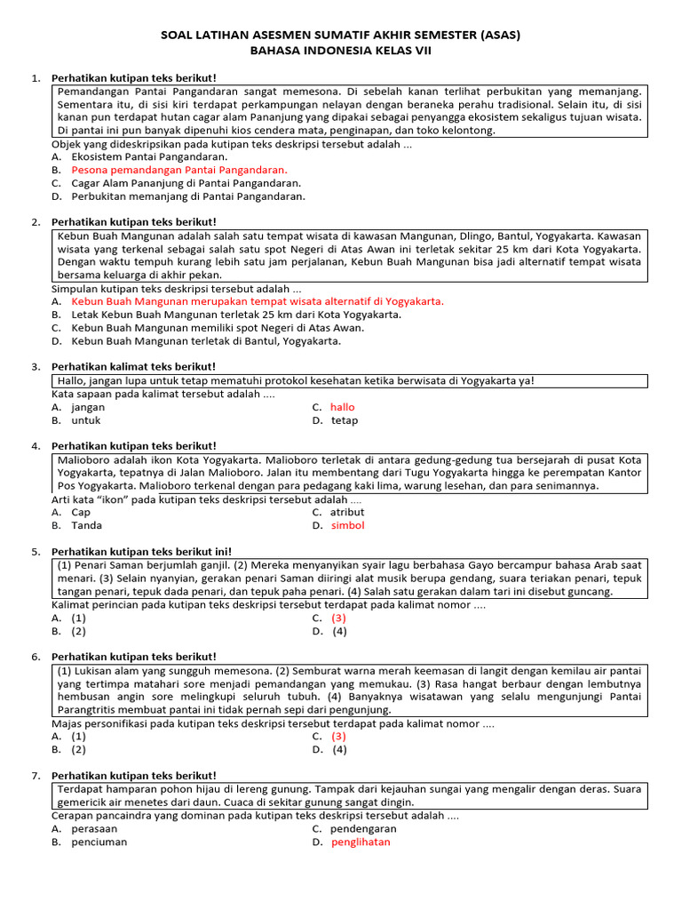 Soal Latihan Asas Bindo Vii | PDF