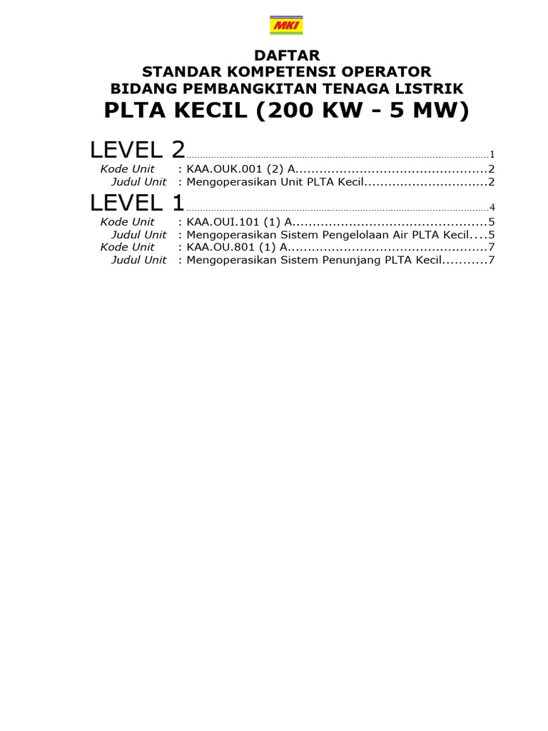 SK Operator PLTA Kecil | PDF