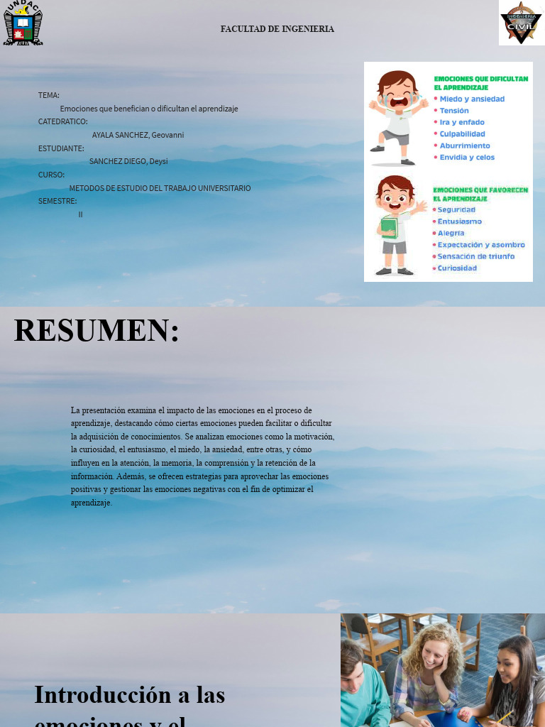 Emociones Que Benefician o Dificultan en El Aprendizaje | Descargar gratis PDF | Las emociones ...
