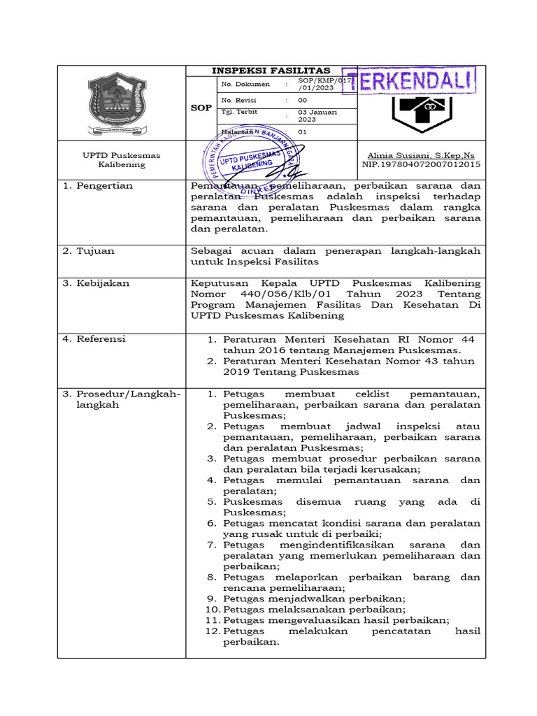 SOP Inspeksi Fasilitas | PDF