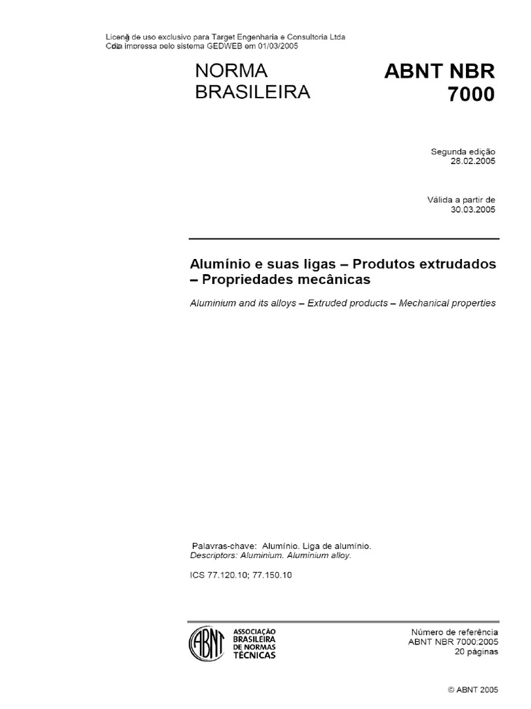 NBR 7000 - Aluminio e Suas Ligas - PDF - TOAZ - INFO | PDF