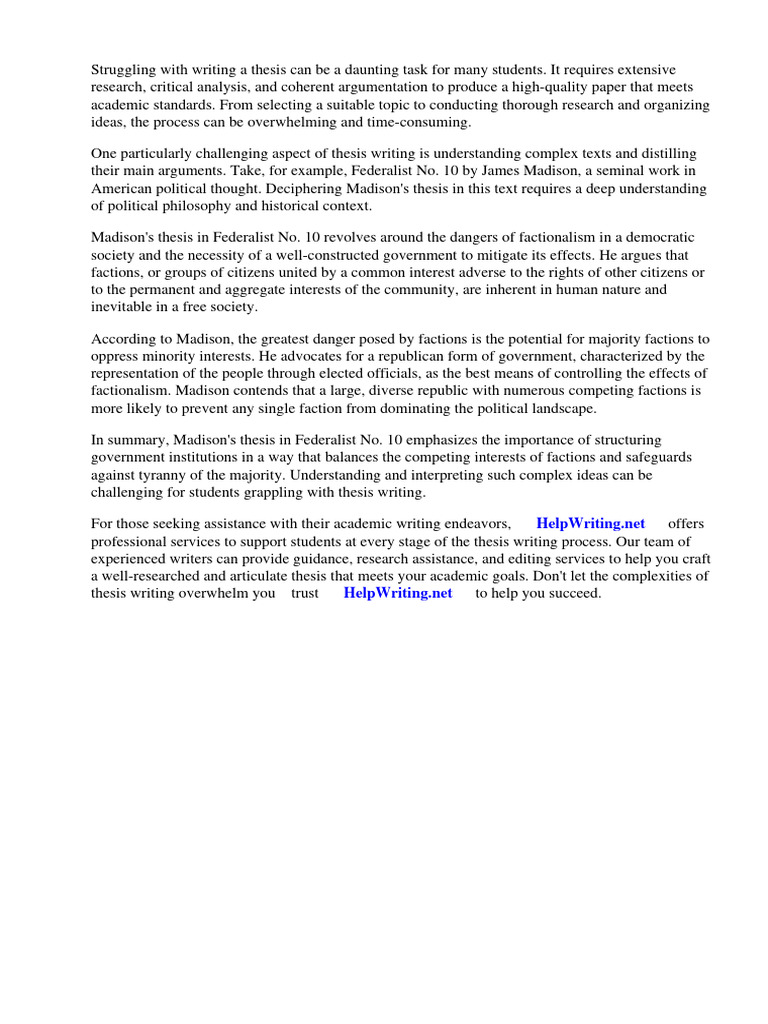 What Is Madisons Thesis in Federalist No 10 | PDF | The Federalist ...