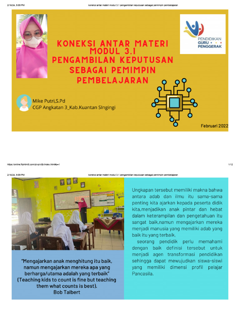 Koneksi Antar Materi Modul 3.1 Pengambilan Keputusan Sebagai Pemimpin Pembelajaran | PDF