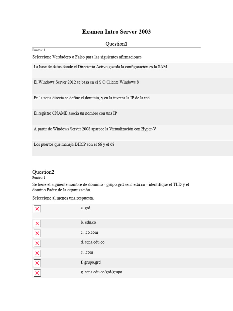 Examen Intro Server 2003 | PDF | Informática