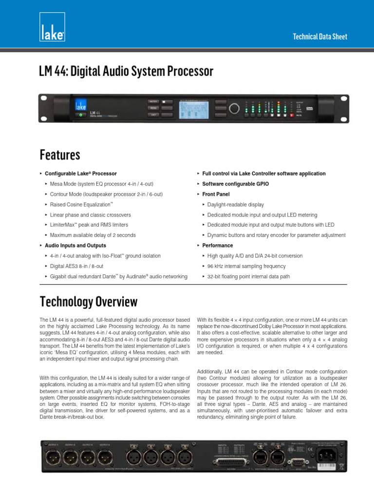 Lake LM44 Dolby | PDF | Sampling (Signal Processing) | Equalization (Audio)