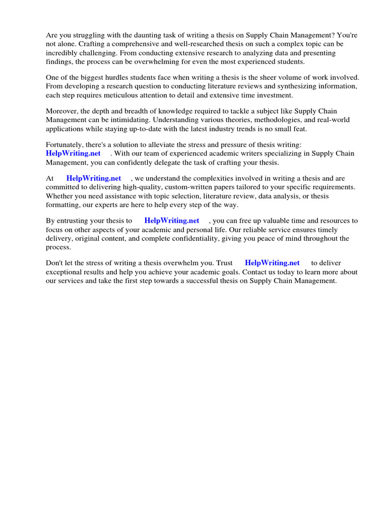 Thesis Supply Chain Management PDF | PDF | Supply Chain | Supply Chain ...