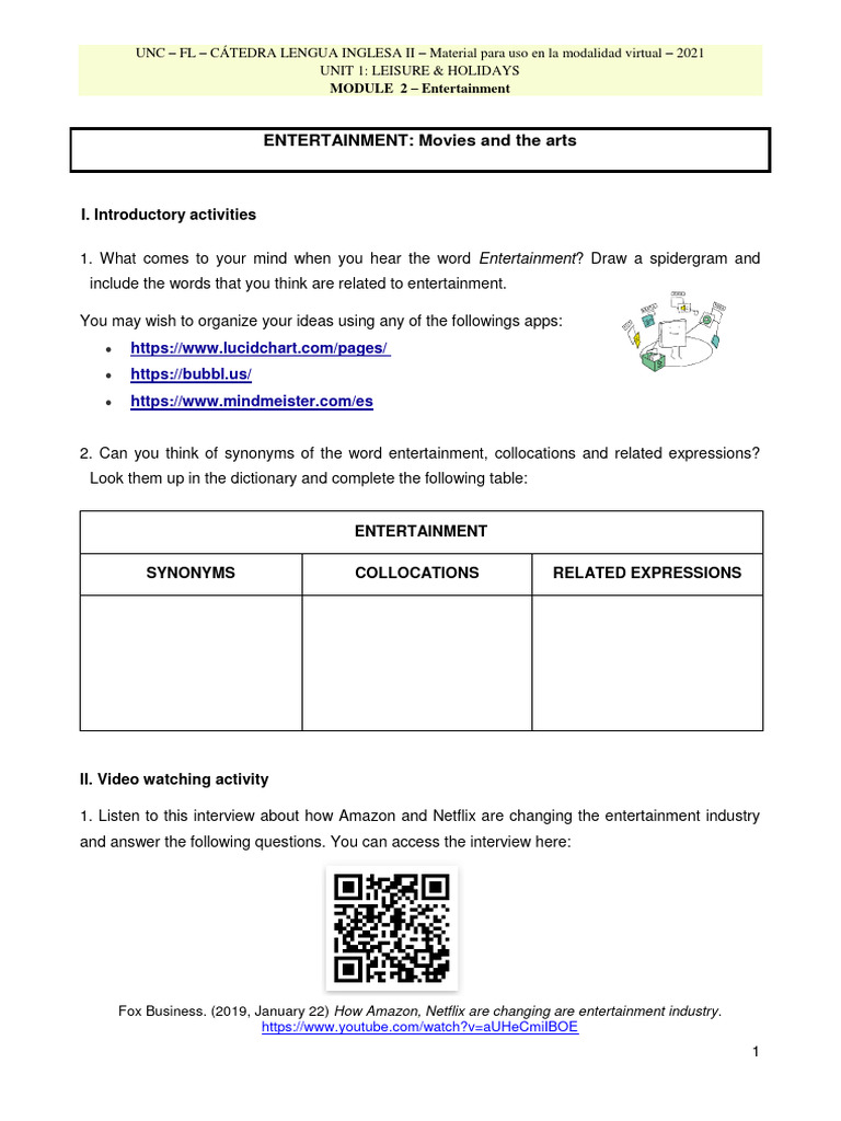 UNIT 1- MODULE 2 - ENGLISH LANGUAGE II AULA VIRTUAL (1) | PDF ...