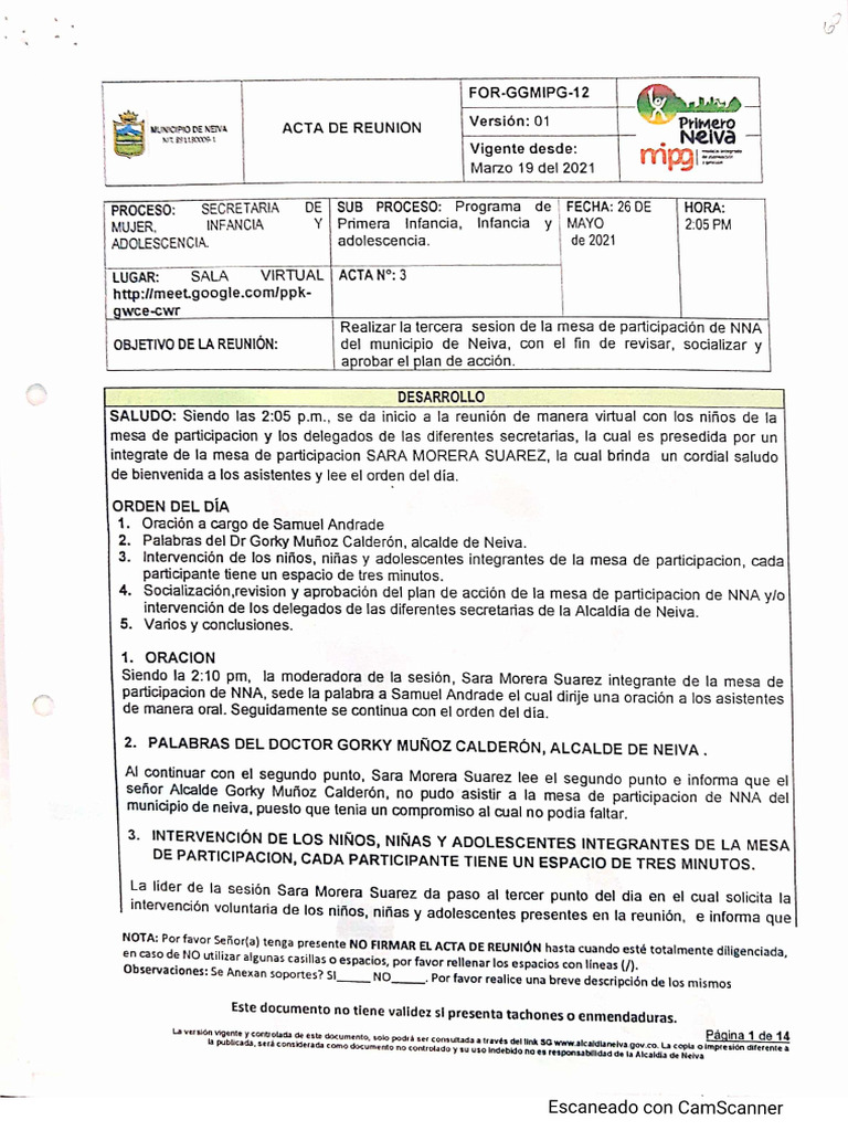 Acta 03 de 2021 Mmpna | PDF