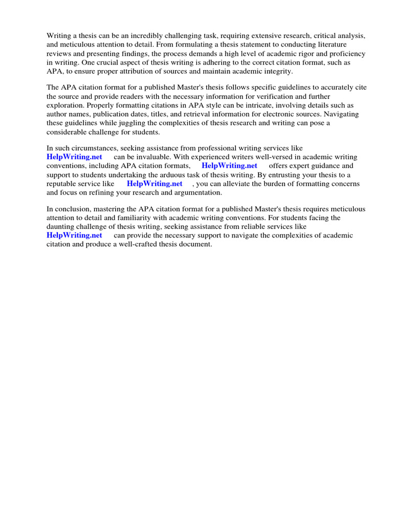Apa Citation Format For A Published Ma Thesis | Download Free PDF | Apa ...