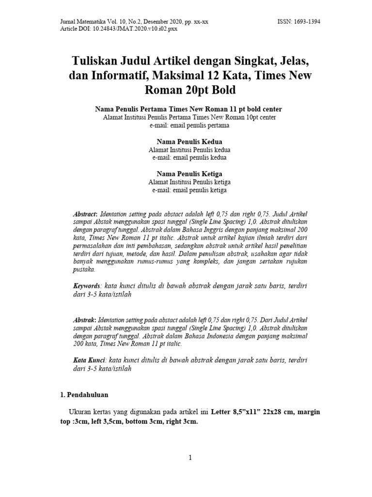 Template+DOI - Jurnal Matematika - Universitas Udayana | PDF