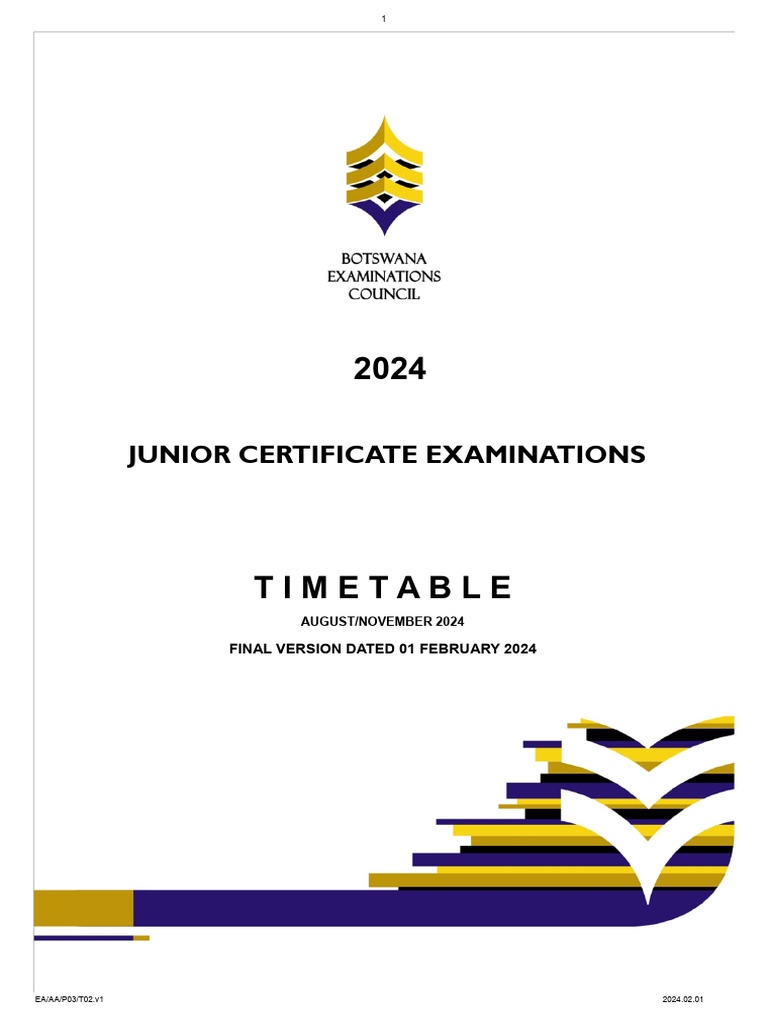 JCE 2024 Examination Timetable | PDF