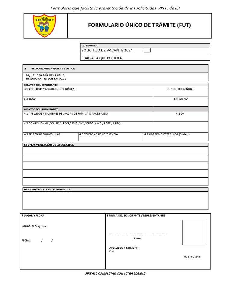 FUT-solicitud de Vacante | PDF