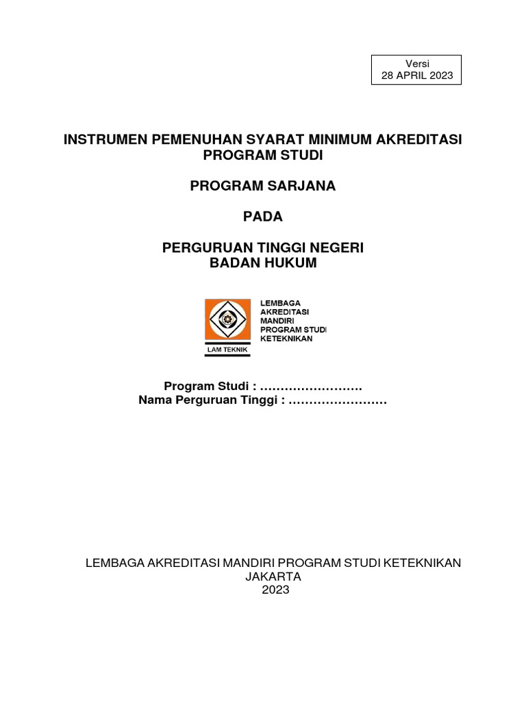 Instrumen Pemenuhan Syarat Minimum Akreditasi PS Sarjana - PTNBH | PDF | Komputer | Teknologi ...