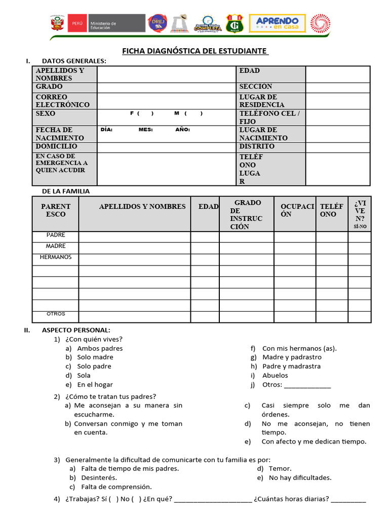 Ficha Diagnóstica Del Estudiante | PDF