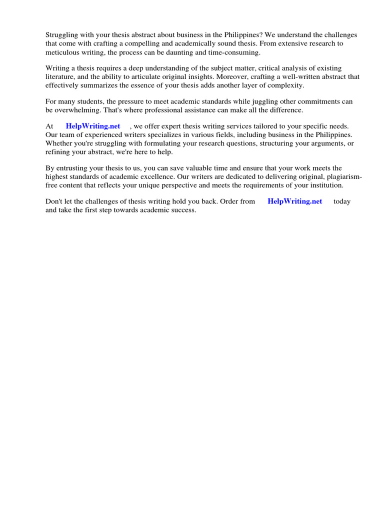 Thesis Abstract About Business in The Philippines | PDF | Thesis ...
