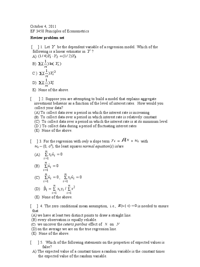 Econometrics Problem Set Review | PDF | Regression Analysis | Errors ...