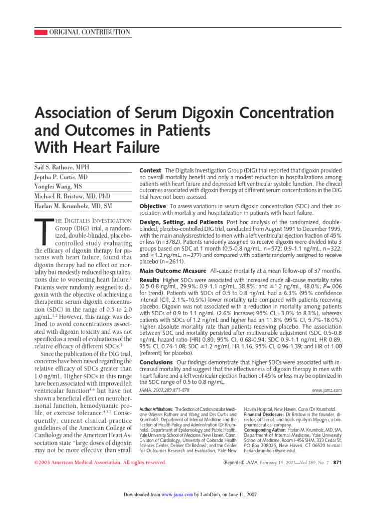Rathore SS. Digoxin in Treatment of Heart Failure | PDF | Health ...