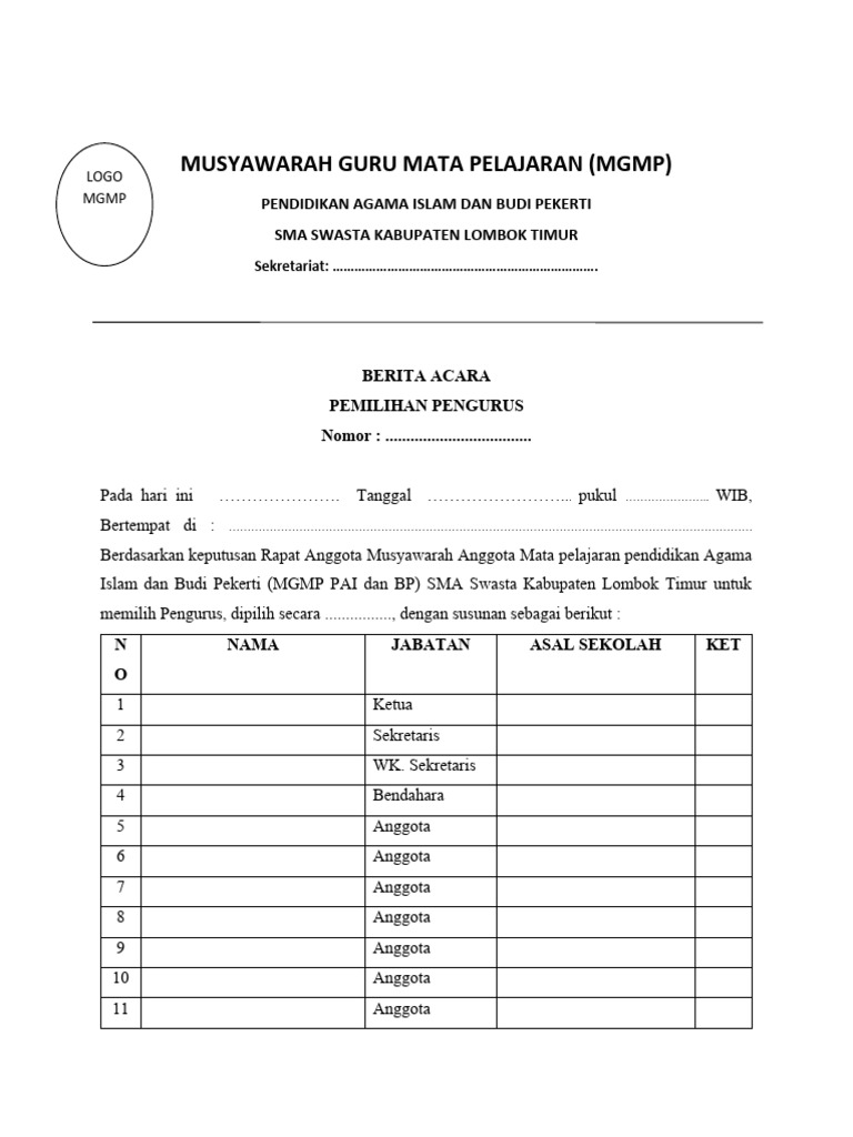 Berita Acara MGMP Palasmasta | PDF