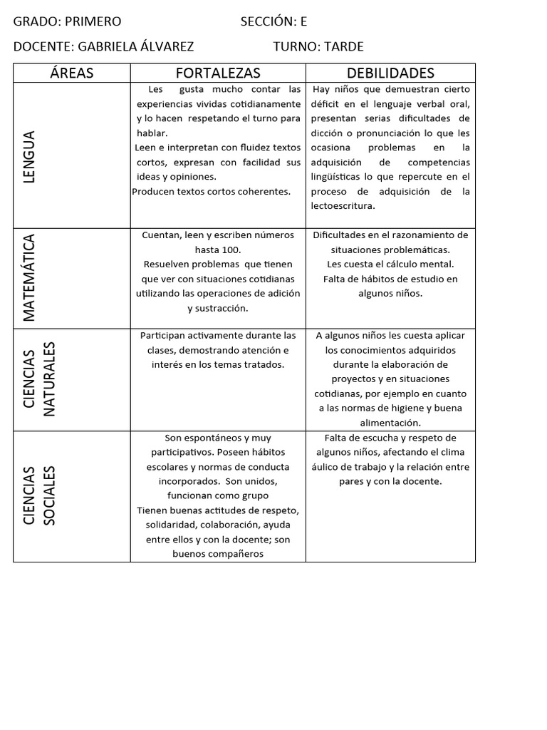 Debilidades y Fortalezas 2023 | PDF | Escritura | Lingüística