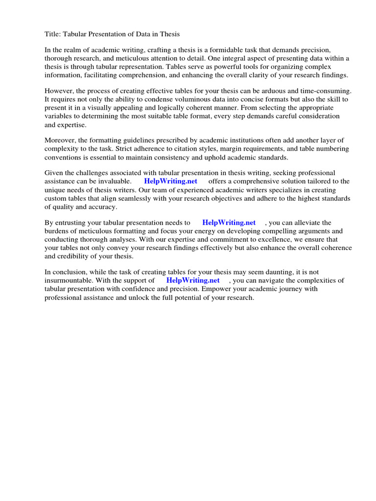 Tabular Presentation Of Data In Thesis Pdf Data Data Analysis