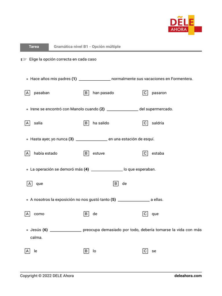 Gramatica Nivel B1 Opcion Multiple Pdf