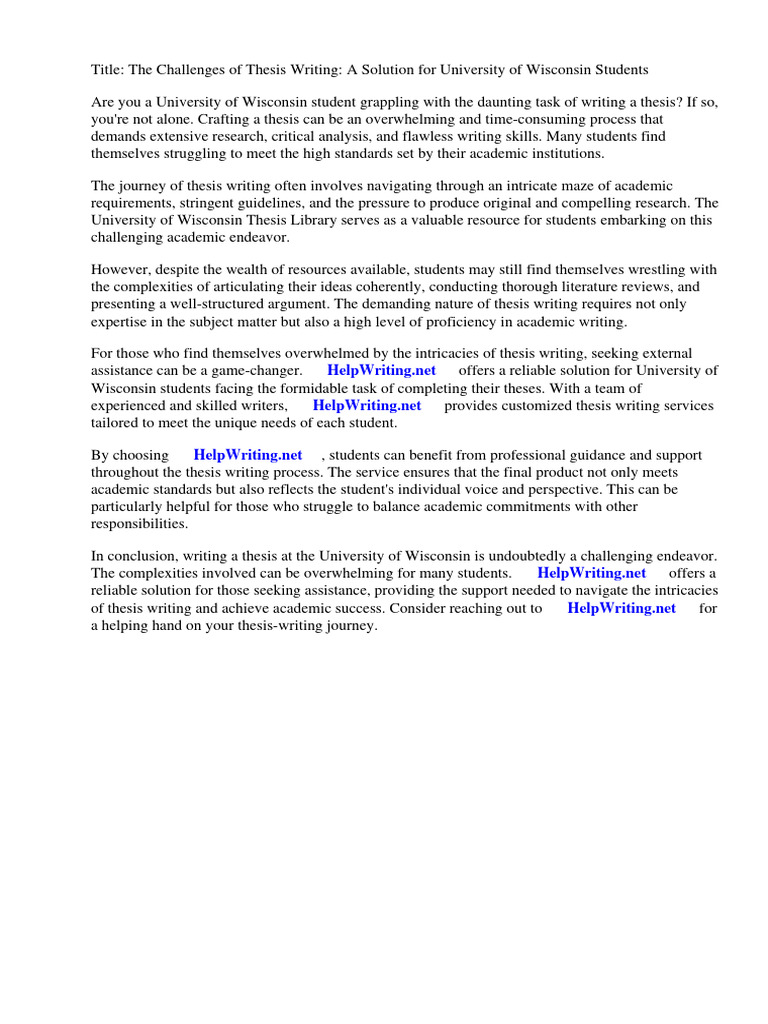 University of Wisconsin Thesis Library | Download Free PDF | Libraries ...