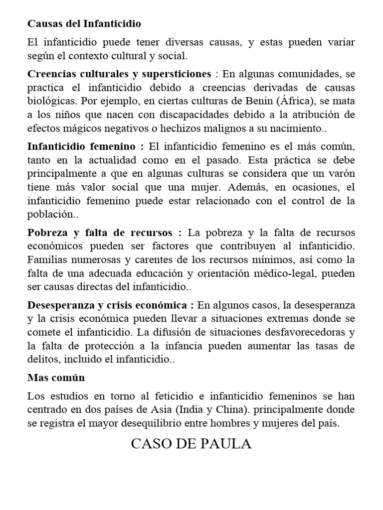 Causas Del Infanticidio | PDF | Homicidio