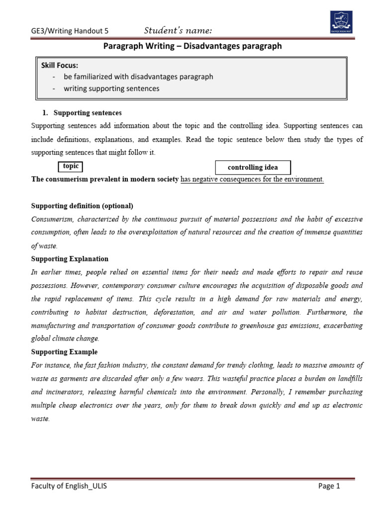 GE3 Writing Handout 5 For Ss | PDF