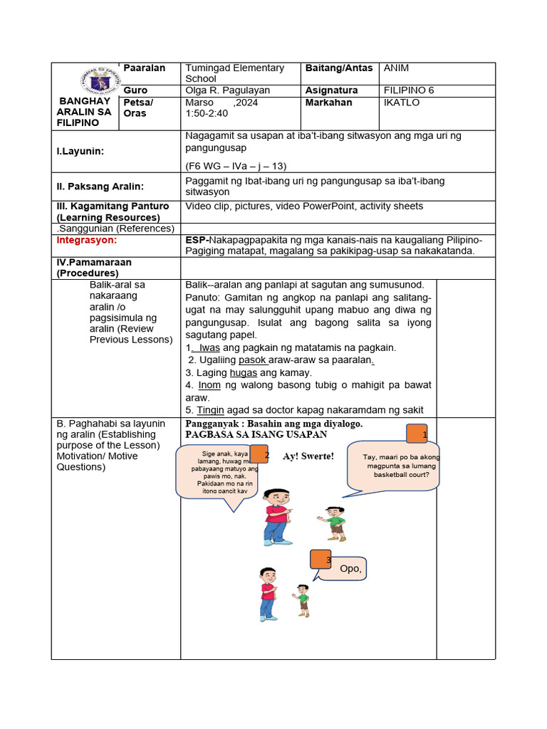 Fil 6 Q3 Cot Nagagamit Uri NG Pangungusap Sa Ibat Ibnag Sitwasyon | PDF