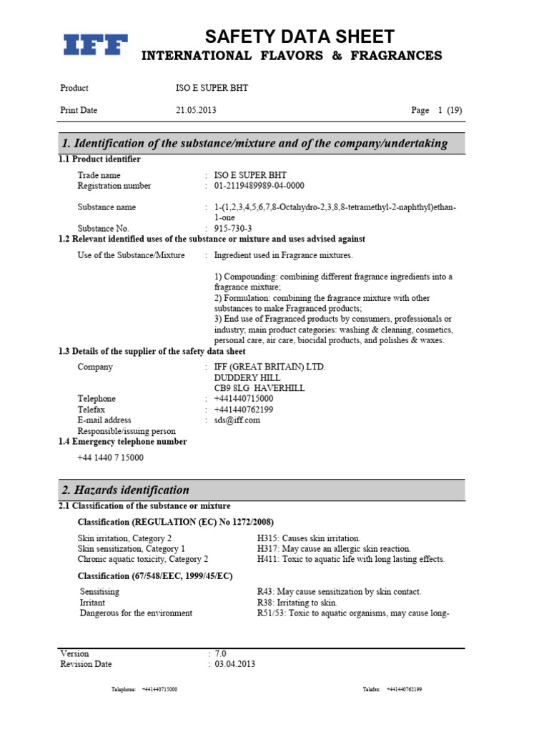 Iso-E-Super-SDS | PDF | Dangerous Goods | Toxicity