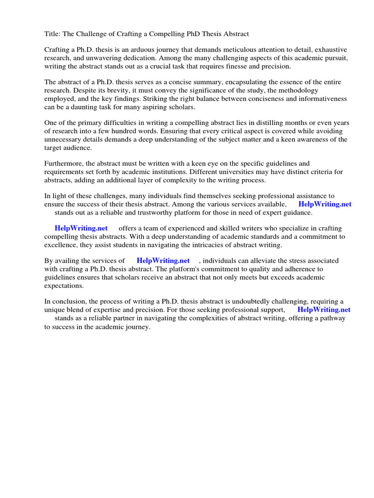 Writing Abstract of PHD Thesis | PDF | Thesis | Abstract (Summary)