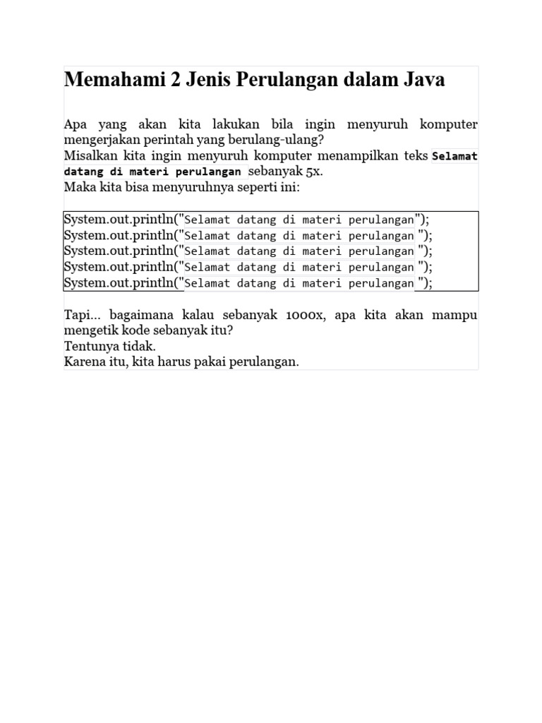 Memahami 2 Jenis Perulangan Dalam Java | PDF | Metode & Bahan Ajar ...