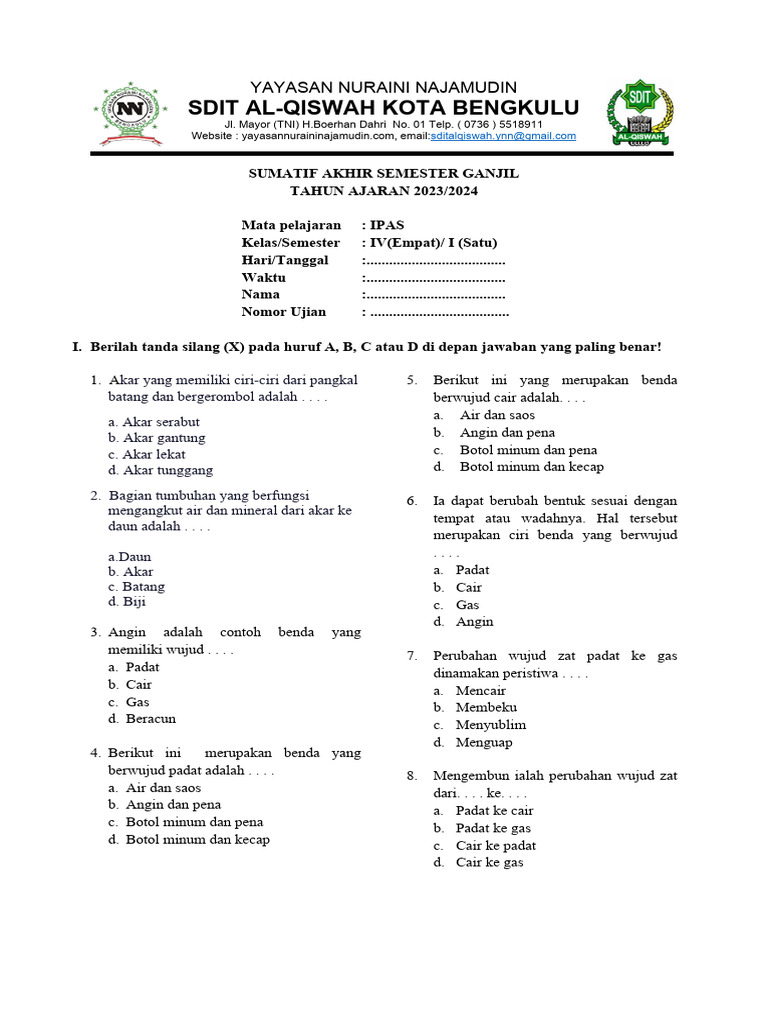 Soal Sas Ipas Kelas 4 Ok | PDF