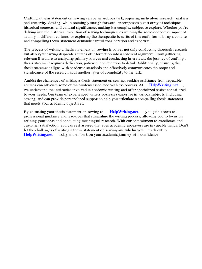 Thesis Statement On Sewing | PDF | Essays | Textiles