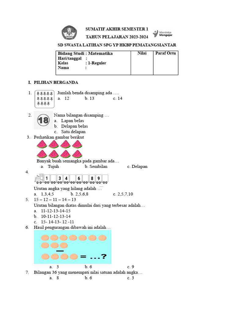 Sumatif Akhir Semester Matematika | PDF