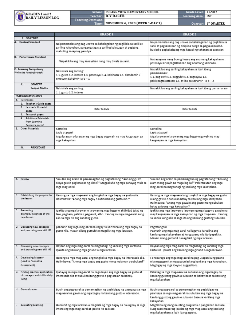 Esp Week 1 Day 1 | PDF